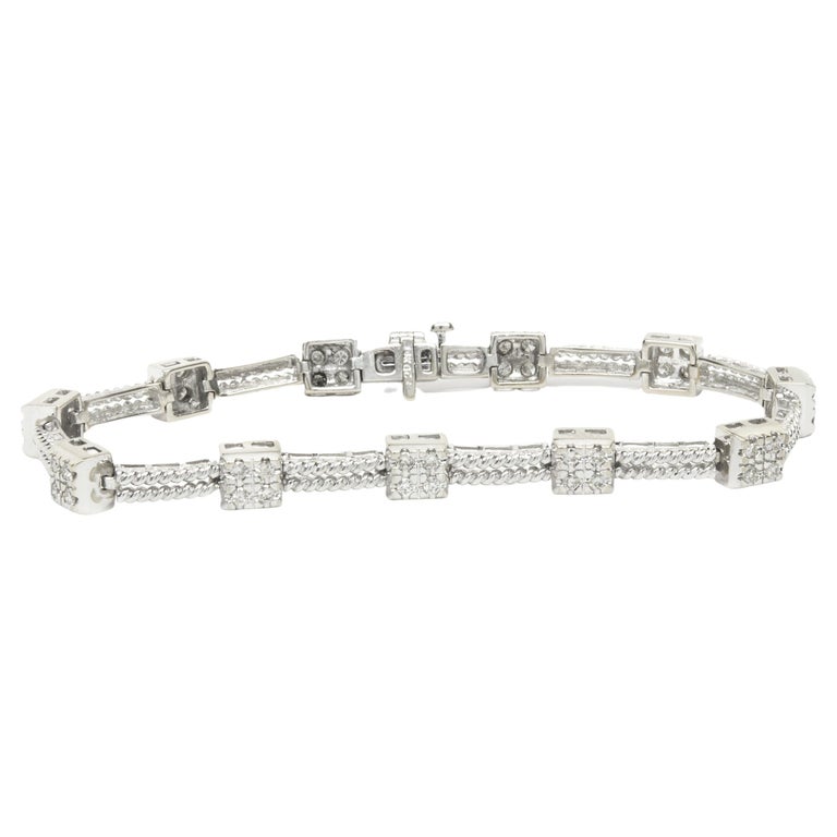 14 Karat White Gold Diamond Block Link Bracelet For Sale at 1stDibs