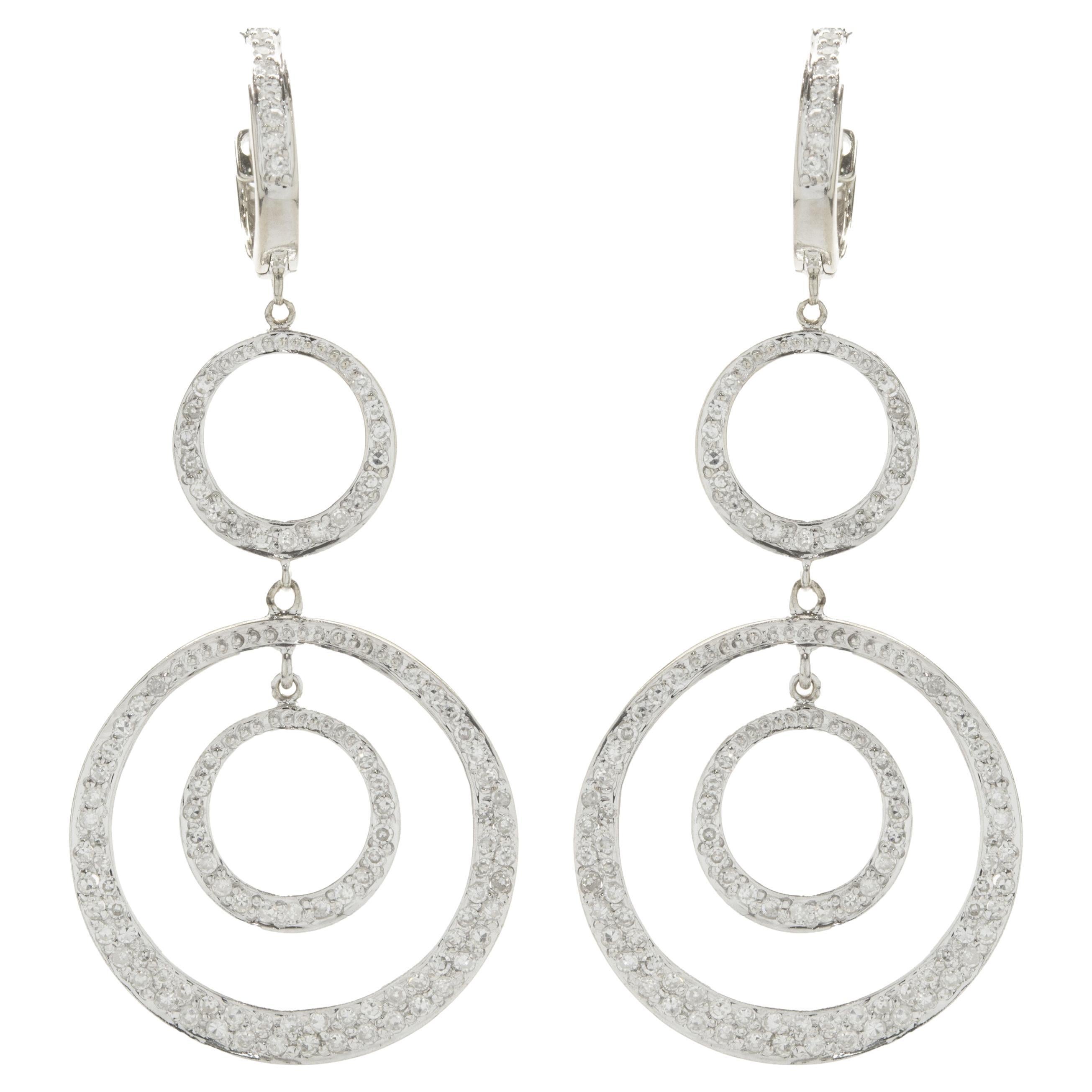 10 Karat White Gold Circle Drop Diamond Earrings at 1stDibs