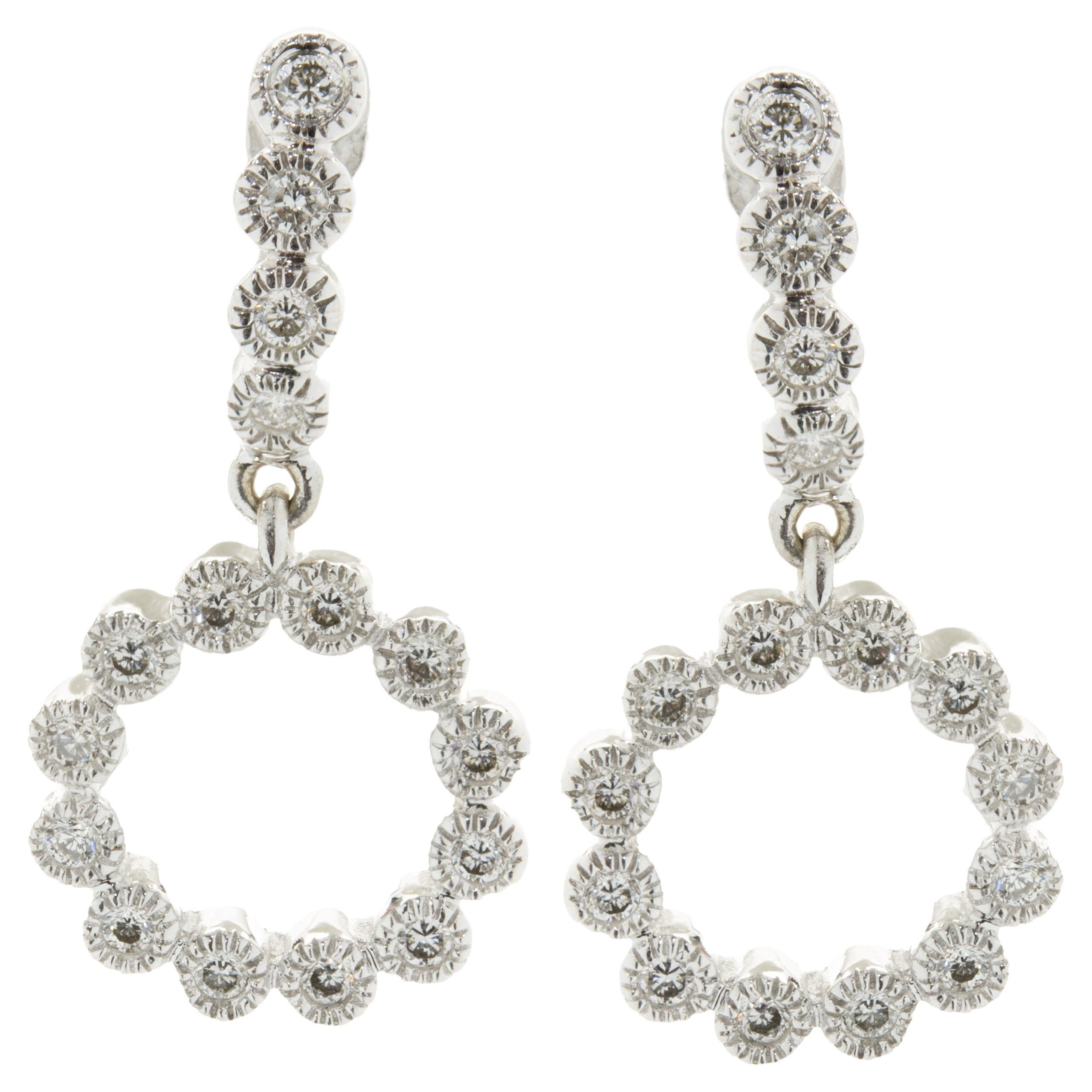 Diamond 18 Karat White Gold Drop Circle Earrings For Sale at 1stDibs