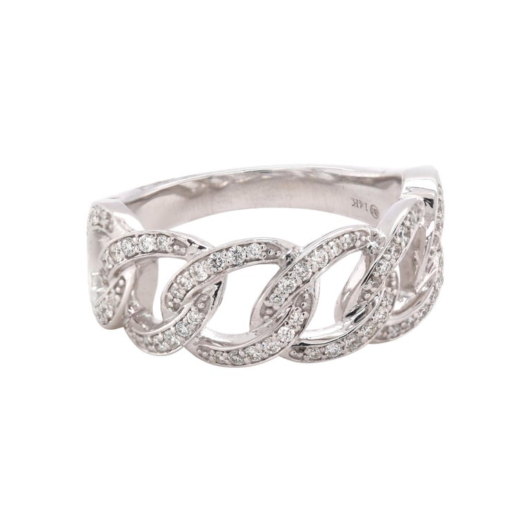14 Karat White Gold Diamond Circle Link Band For Sale at 1stDibs