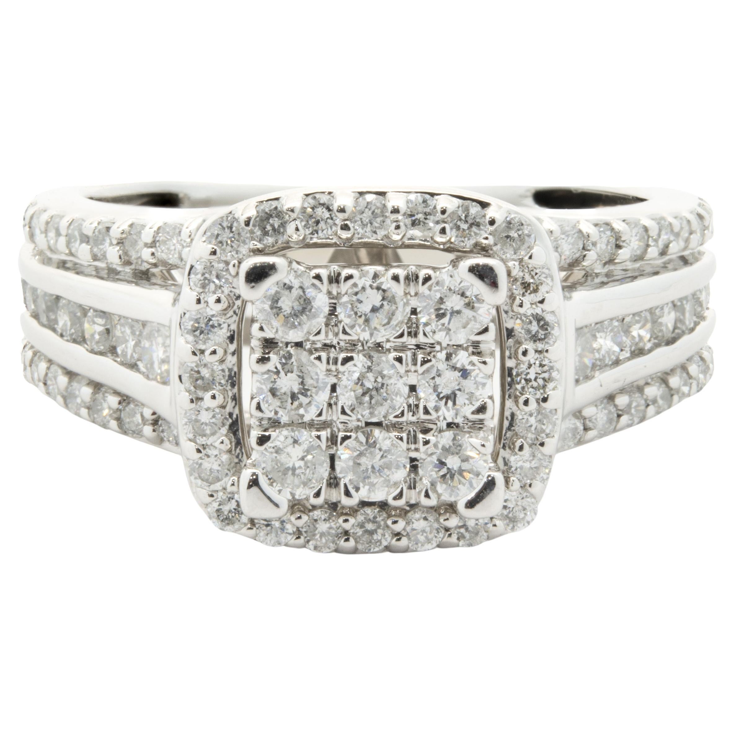 14 Karat White Gold Diamond Cluster Engagement Ring For Sale at 1stDibs