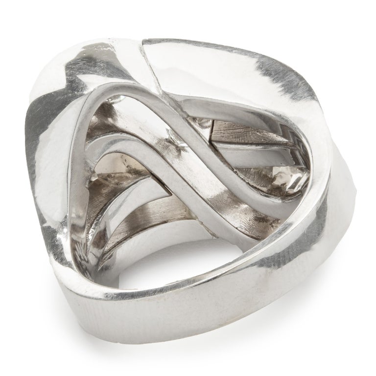 14 Karat White Gold Diamond Cut Out Wave Ring For Sale at 1stDibs