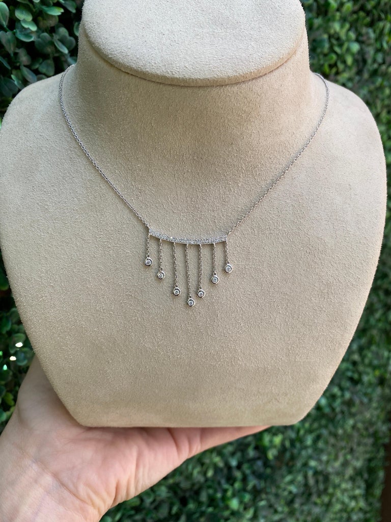 14 Karat White Gold Diamond Dangling Tassels Necklace For Sale at 1stDibs