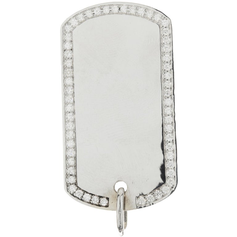 14 Karat White Gold Diamond Dog Tag Pendant For Sale at 1stDibs