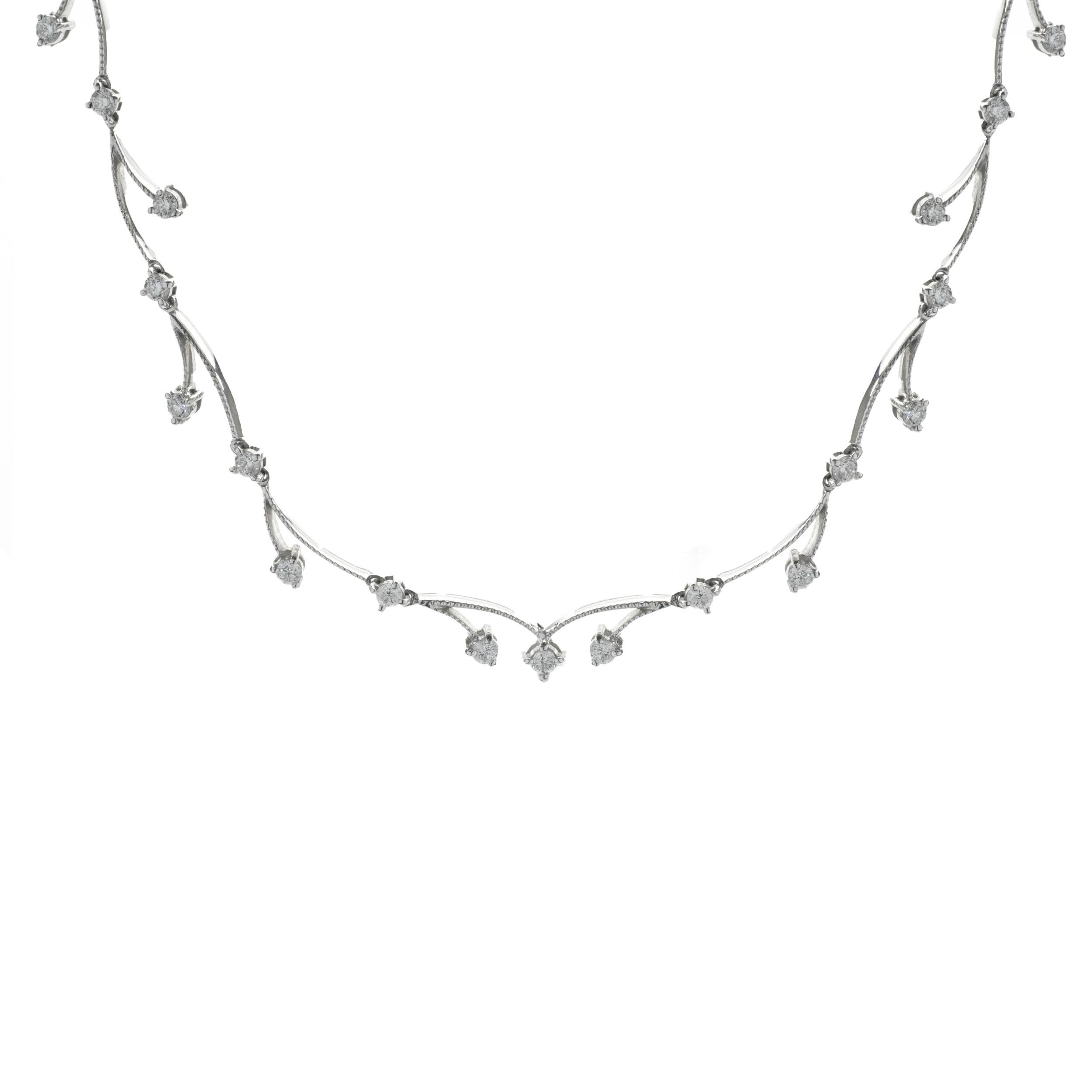 18 Karat White Gold Diamond Rose Drop Collar Necklace at 1stDibs