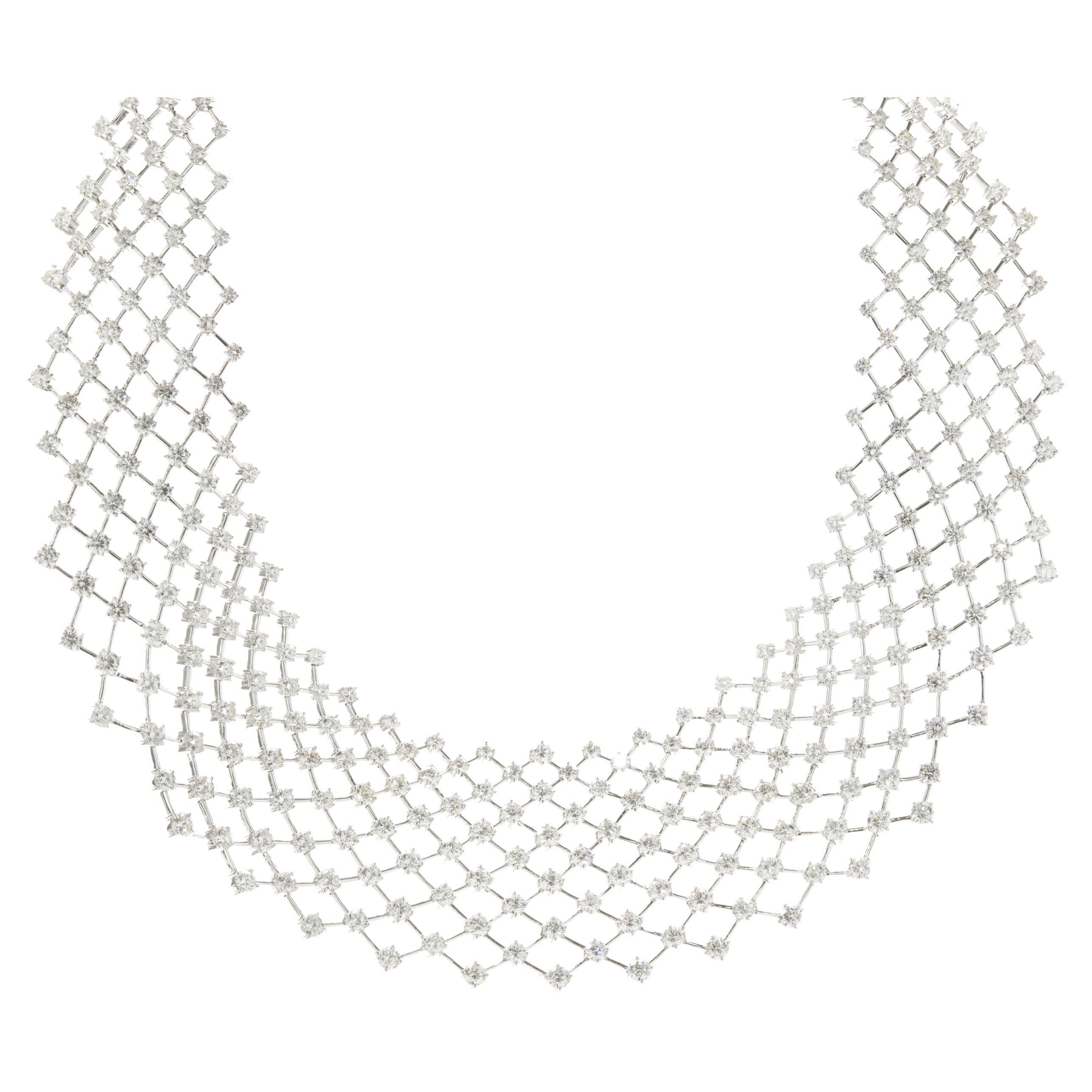 18 Karat White Gold Diamond Rose Drop Collar Necklace at 1stDibs