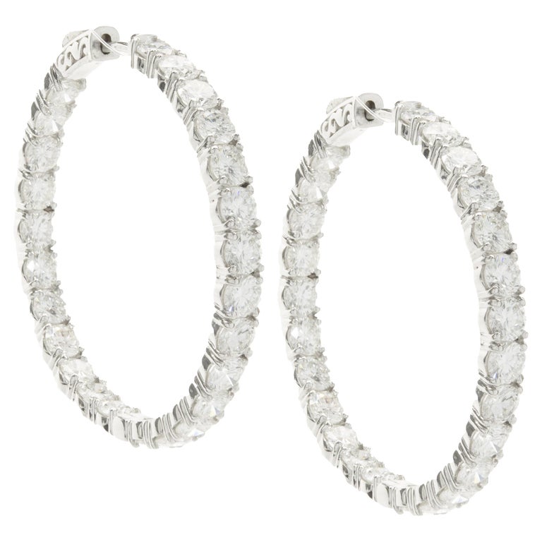 14 Karat White Gold Diamond Inside Outside Hoop Earrings For Sale at ...