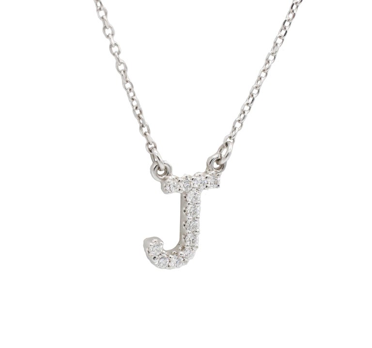 14 Karat White Gold Diamond "J" Letter Initial Pendant Necklace For ...
