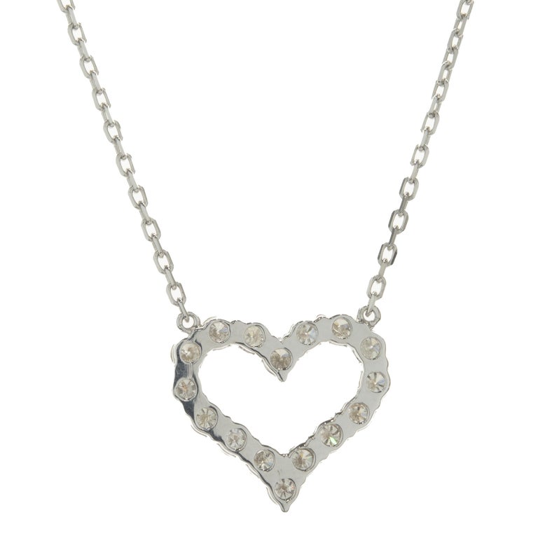 14 Karat White Gold Diamond Open Heart Necklace For Sale at 1stDibs