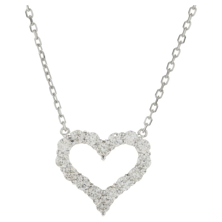 14 Karat White Gold Diamond Open Heart Necklace For Sale at 1stDibs