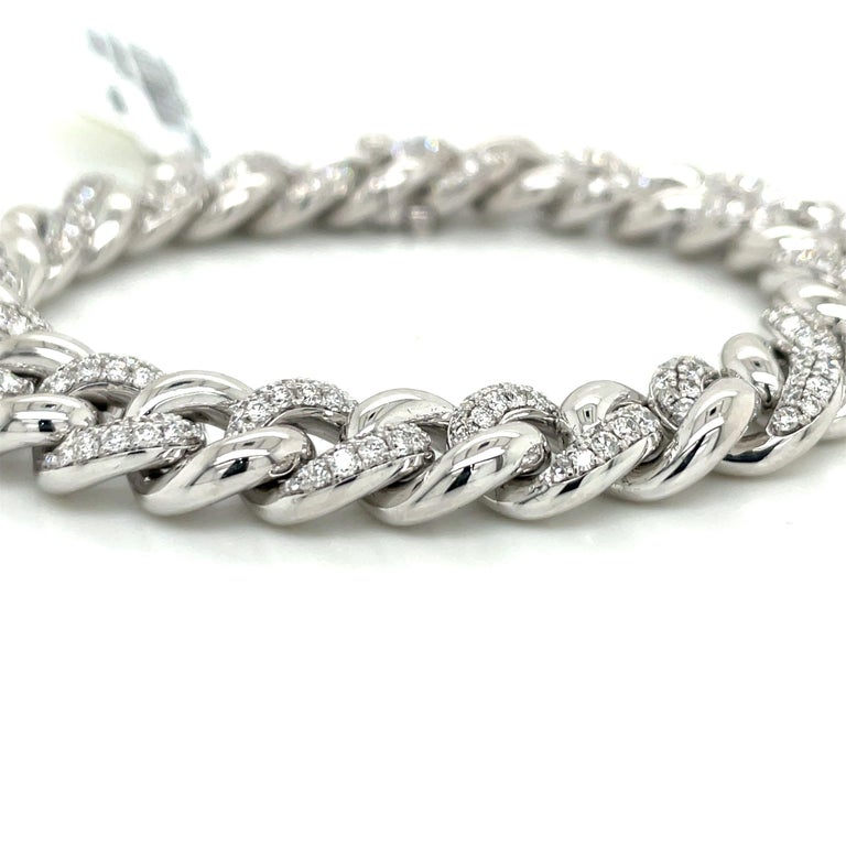 14 Karat White Gold Diamond and Polished Cuban Link Bracelet 4.07 ...