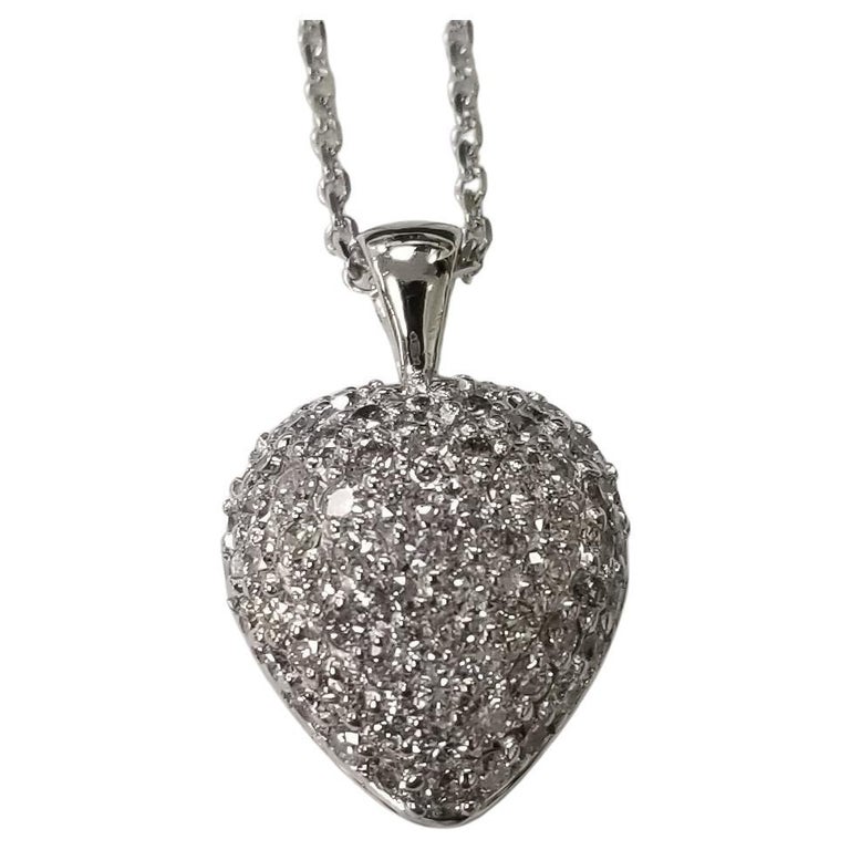 14 Karat White Gold Diamond Puffed Heart 1.51cts For Sale at 1stDibs