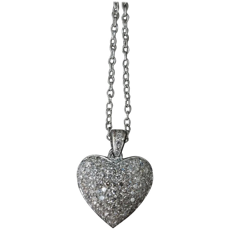 14 Karat White Gold Diamond Puffed Heart 2.85cts. For Sale at 1stDibs
