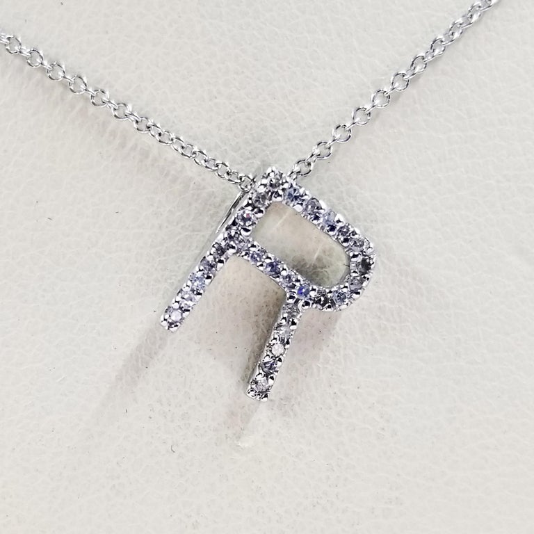 14 Karat White Gold Diamond R Initial Necklace For Sale at 1stDibs
