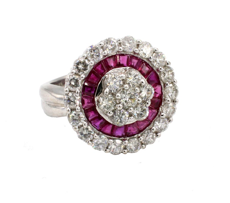 14 Karat White Gold Diamond and Ruby Cocktail Ring For Sale at 1stDibs
