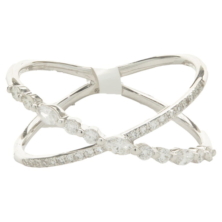 14 Karat White Gold Diamond X Band For Sale at 1stDibs