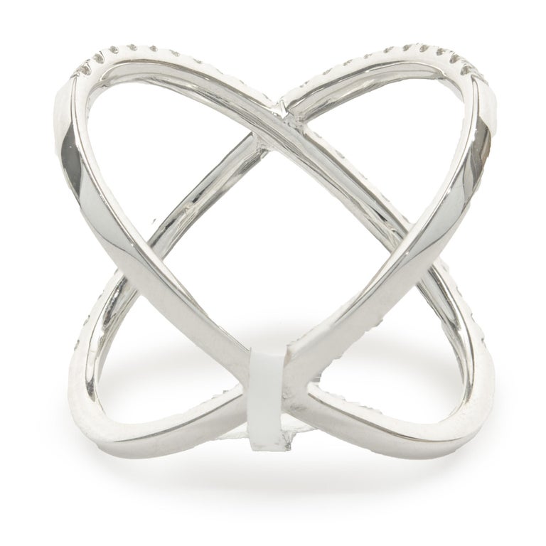 14 Karat White Gold Diamond X Ring For Sale at 1stDibs