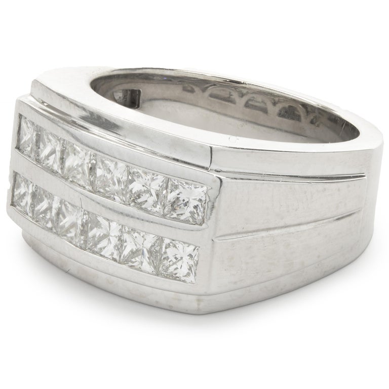 14 Karat White Gold Double Row Channel Set Diamond Ring For Sale at 1stDibs