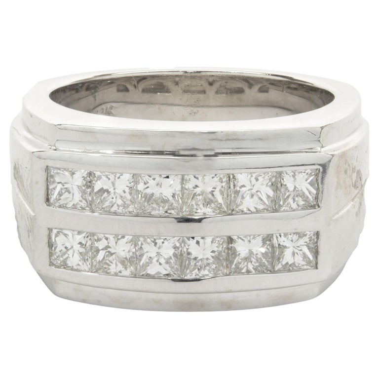 14 Karat White Gold Double Row Channel Set Diamond Ring For Sale at 1stDibs