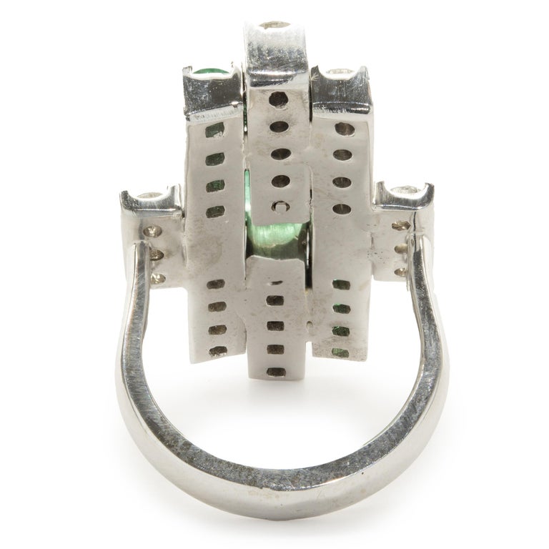 14 Karat White Gold Emerald and Diamond Elongated Step Ring For Sale at ...