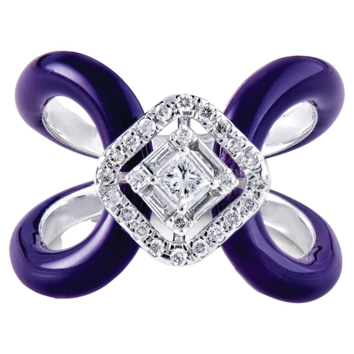 Customizable 14 Karat White Gold Enamel Fancy Shape White Diamond Ring ...