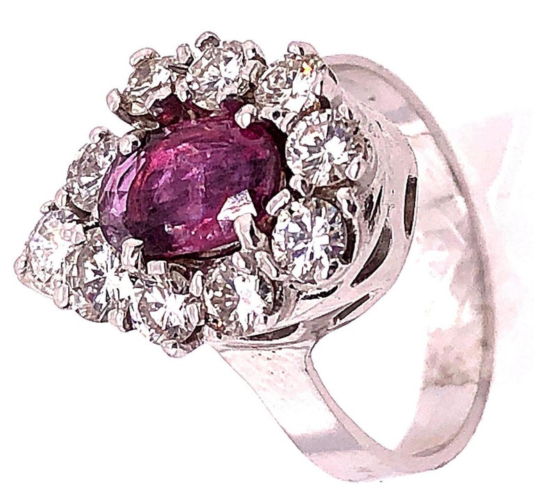 14 Karat White Gold Fashion Oval Ruby Solitaire Ring with Encircling ...