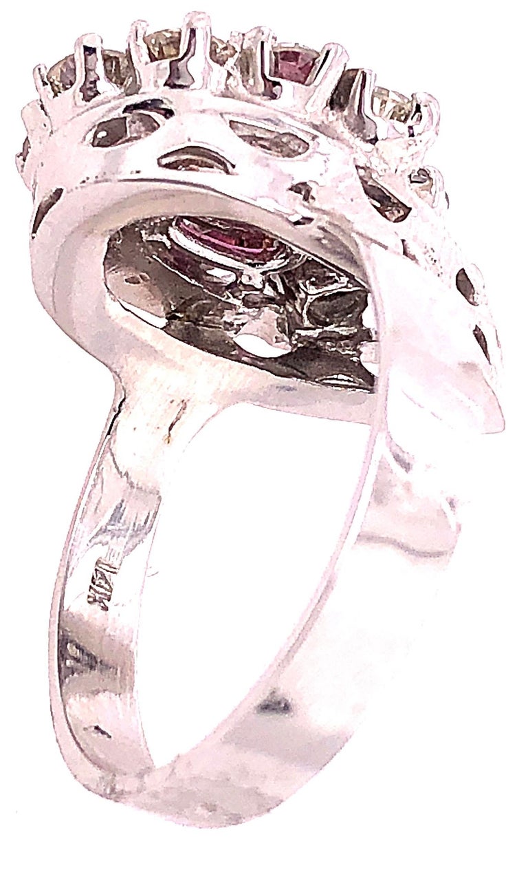 14 Karat White Gold Fashion Oval Ruby Solitaire Ring with Encircling ...