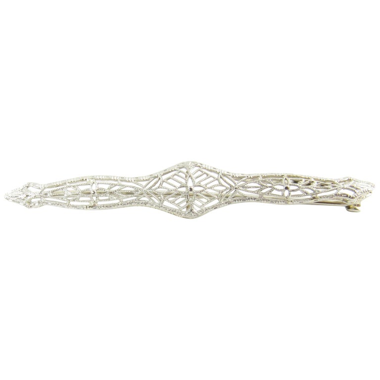 14 Karat White Gold Filigree Bar Pin For Sale at 1stDibs