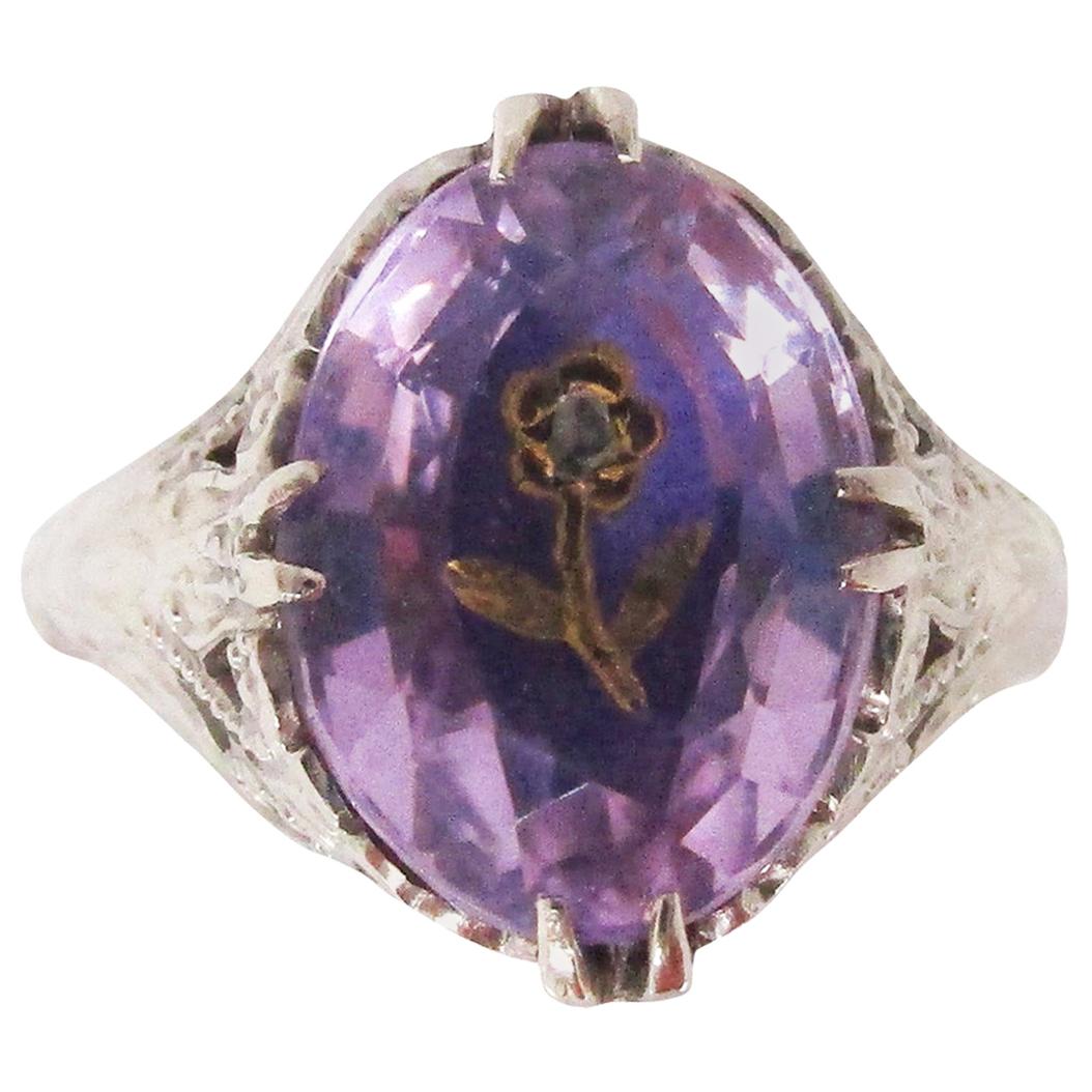 18 Karat White Gold Deco Filigree Amethyst Statement Dinner Cocktail ...