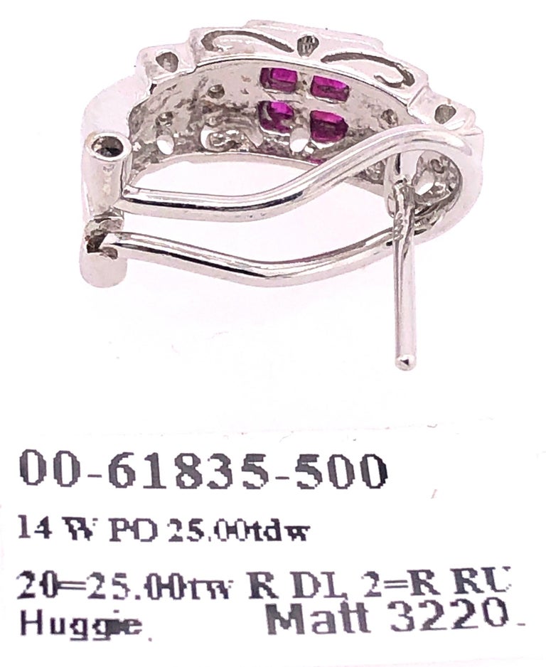 14 Karat White Gold French Back Half Hoop Ruby and Diamond Earrings For ...