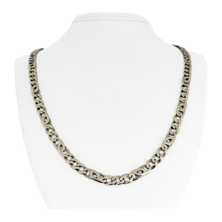 14 Karat White Gold Heavy Men's Figarucci Link Chain Necklace For Sale ...