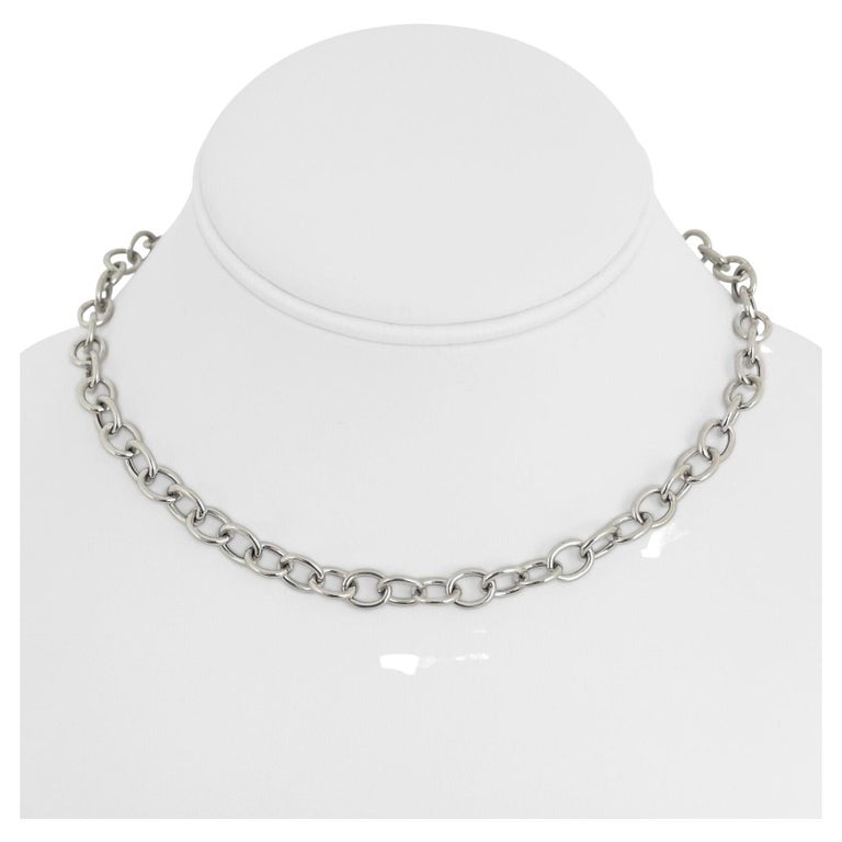 14 Karat White Gold Hollow Toggle T Bar Cable Link Chain Necklace For ...
