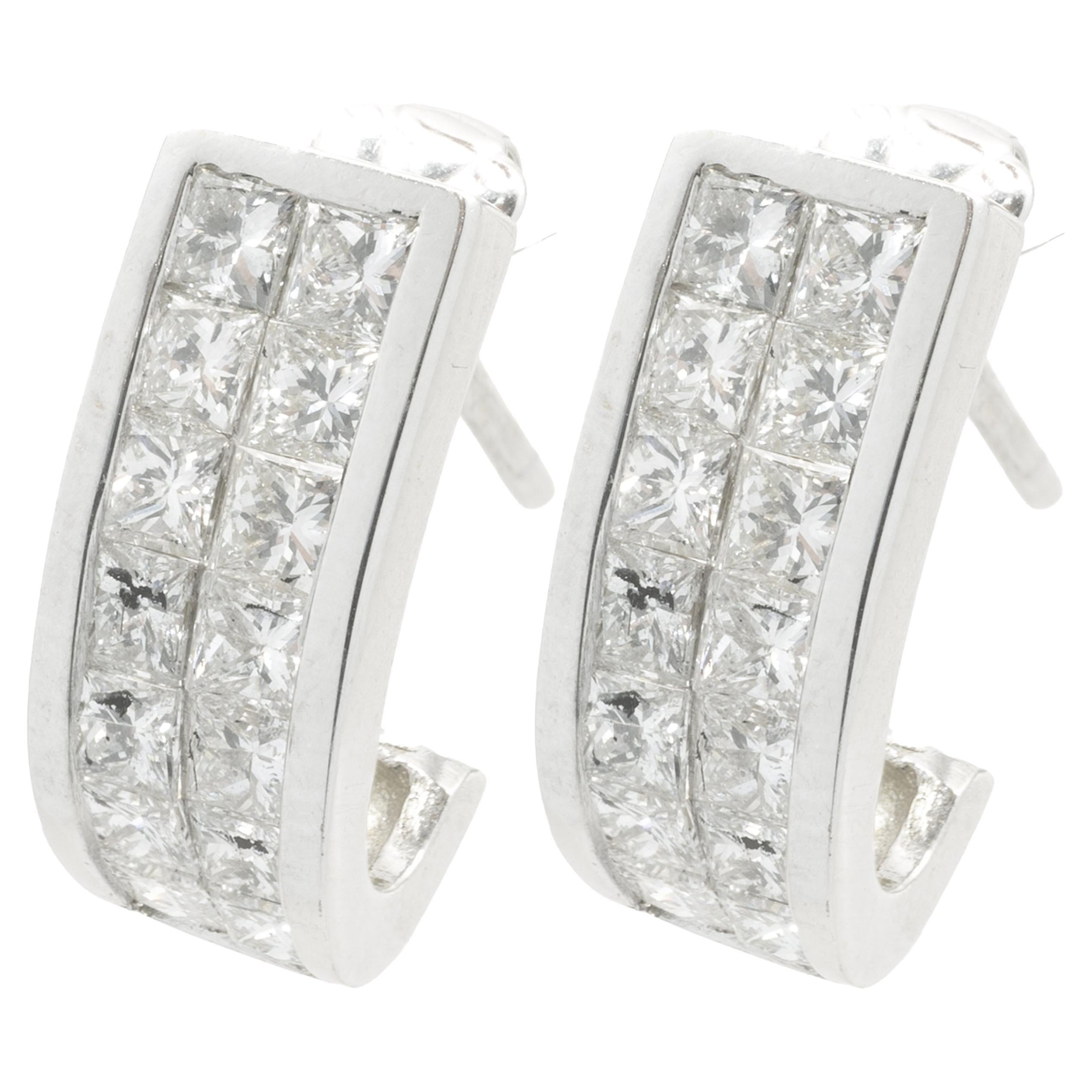 Invisible Set Ruby Diamond Gold Earrings For Sale at 1stDibs