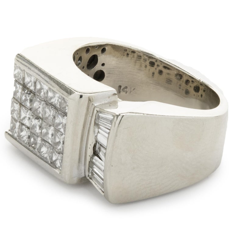 14 Karat White Gold Invisible Set Princess Cut and Baguette Diamond ...