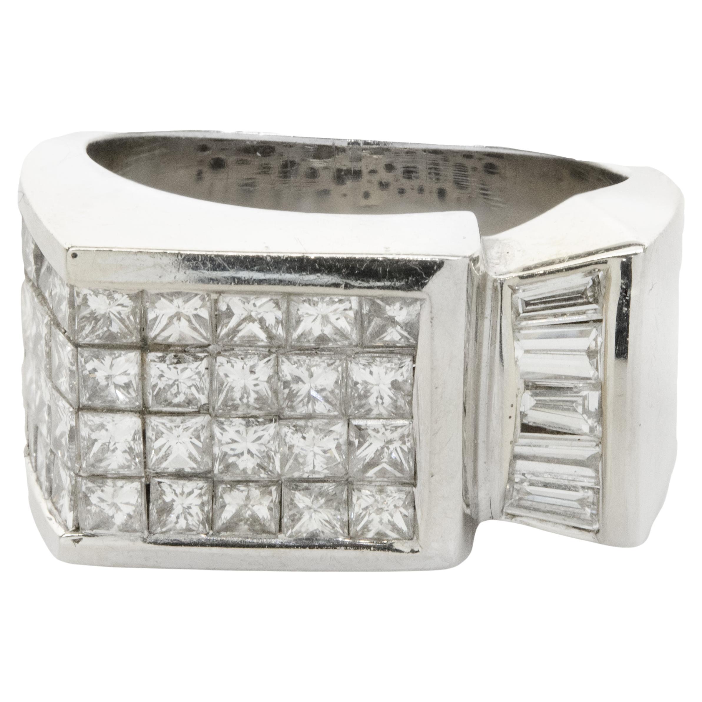 14 Karat White Gold Invisible Set Princess Cut and Baguette Diamond ...