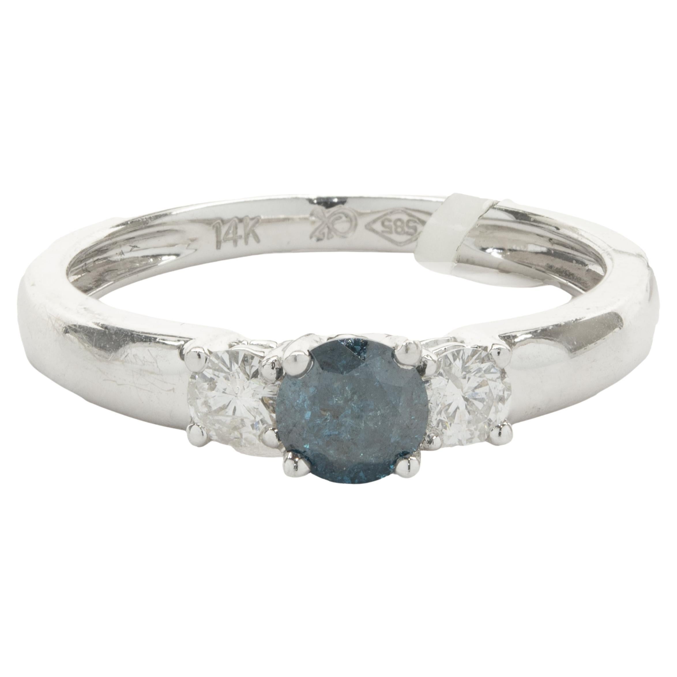 Blue Sapphire Half Moon Diamond 14 Karat White Gold Three-Stone Vintage ...