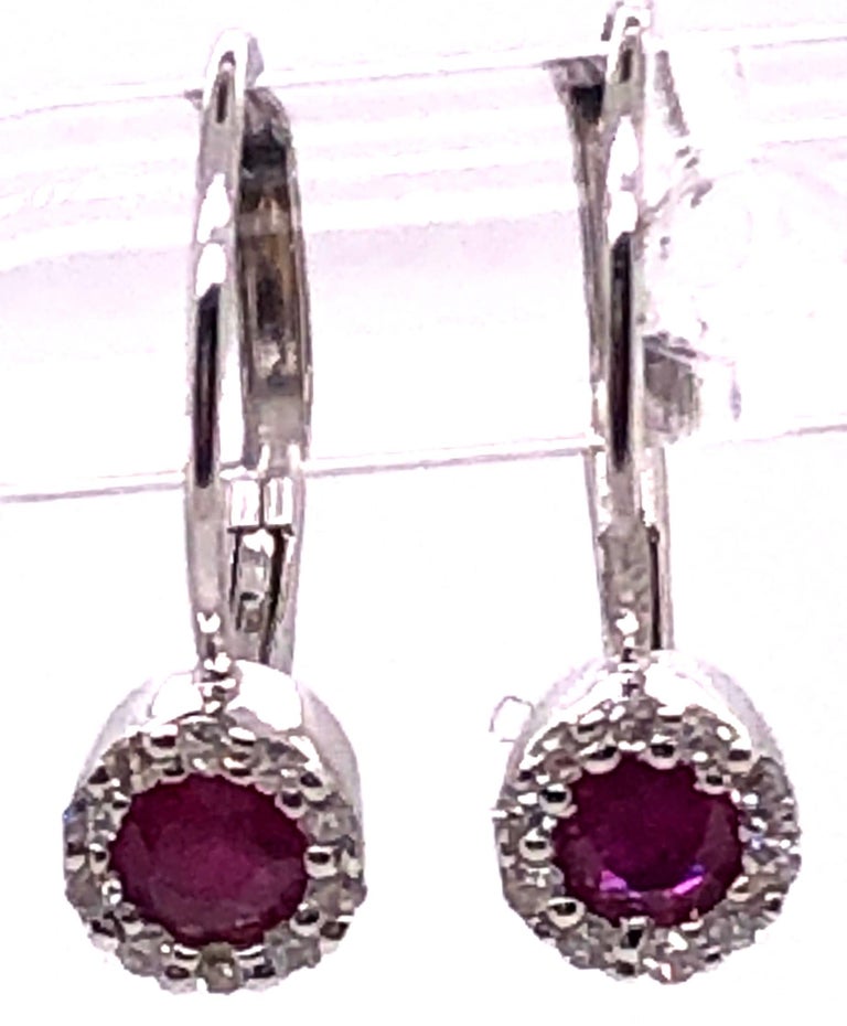 14 Karat White Gold Latch Back Ruby Drop Earrings with Diamond Accents ...