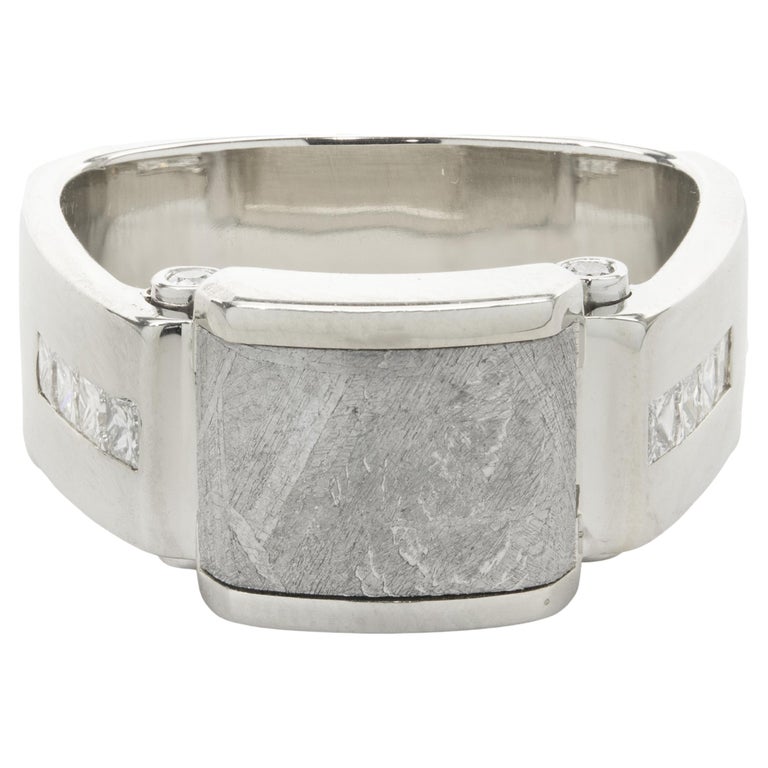 18 Karat White Gold Meteorite and Diamond Ring For Sale at 1stDibs