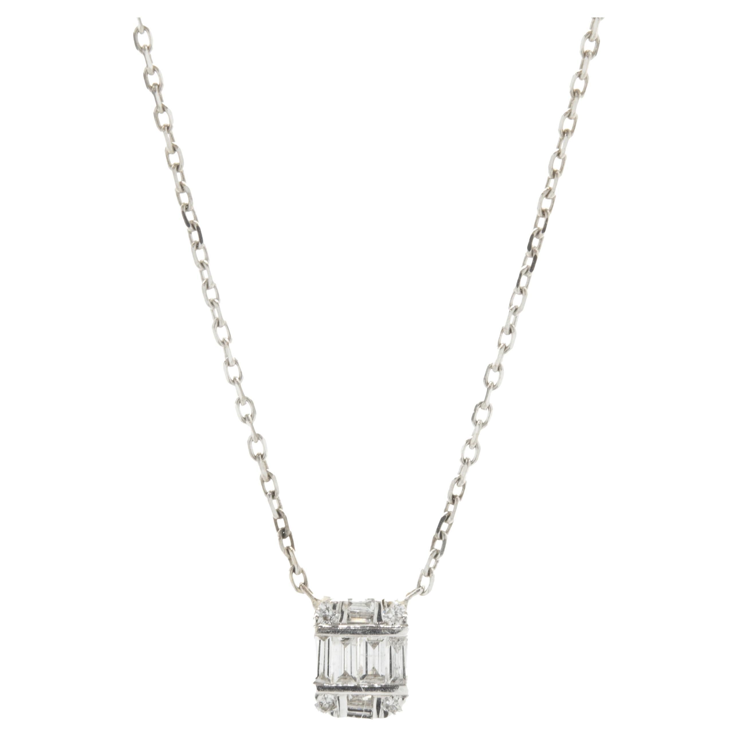 Mosaic Setting Diamond Pendant White Gold Necklace For Sale at 1stDibs