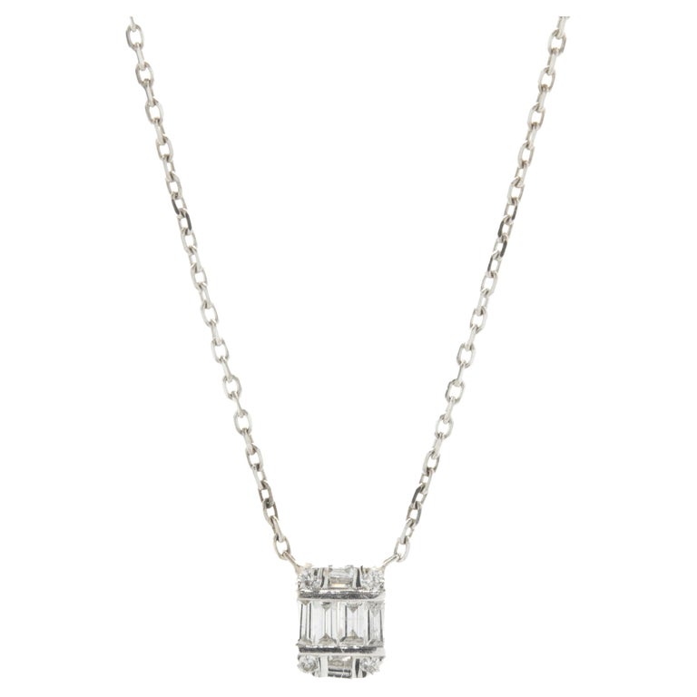 14 Karat White Gold Mosaic Set Diamond Necklace at 1stDibs