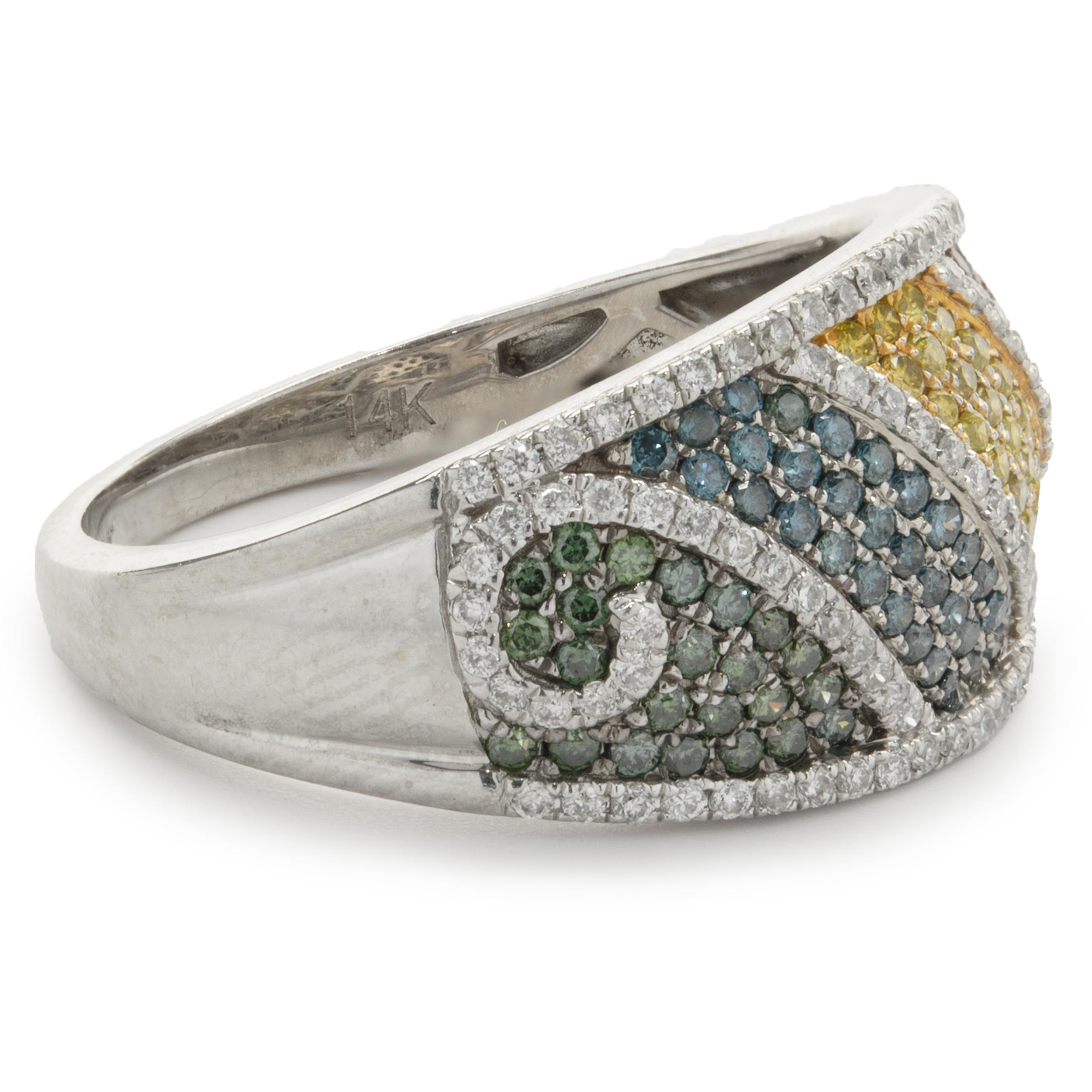 14 Karat White Gold Multi Colored Diamond Cigar Band at 1stDibs