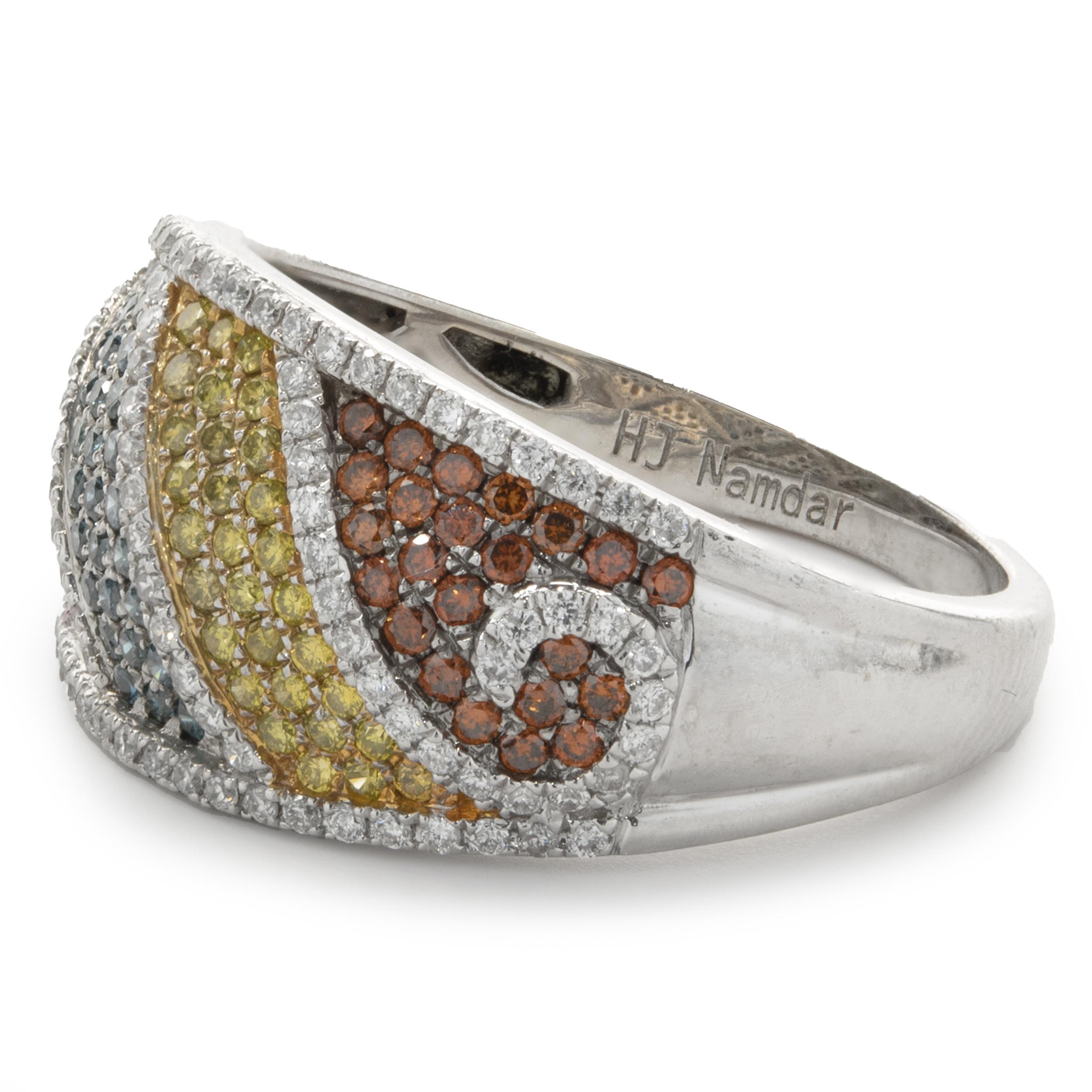 14 Karat White Gold Multi Colored Diamond Cigar Band at 1stDibs