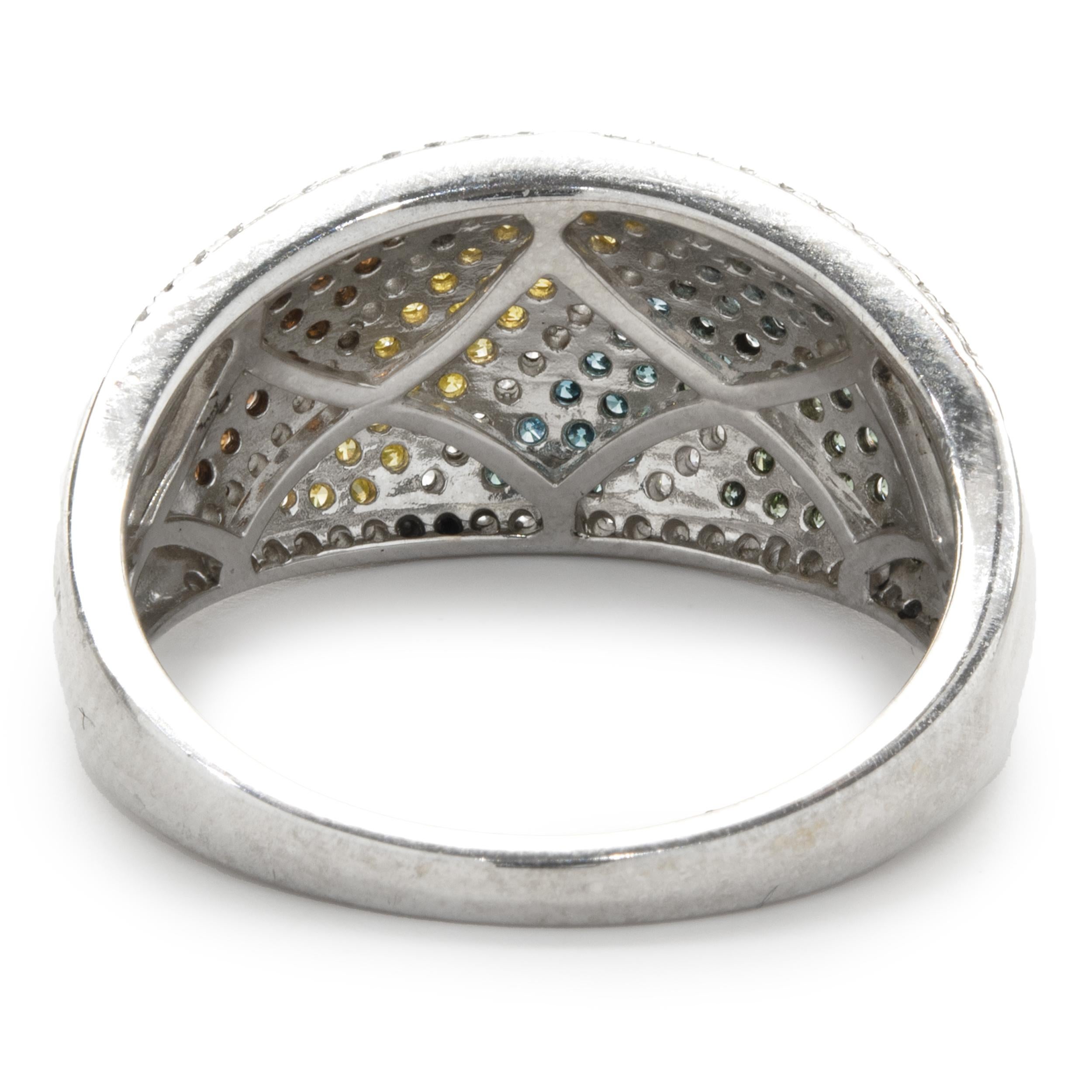 14 Karat White Gold Multi Colored Diamond Cigar Band at 1stDibs