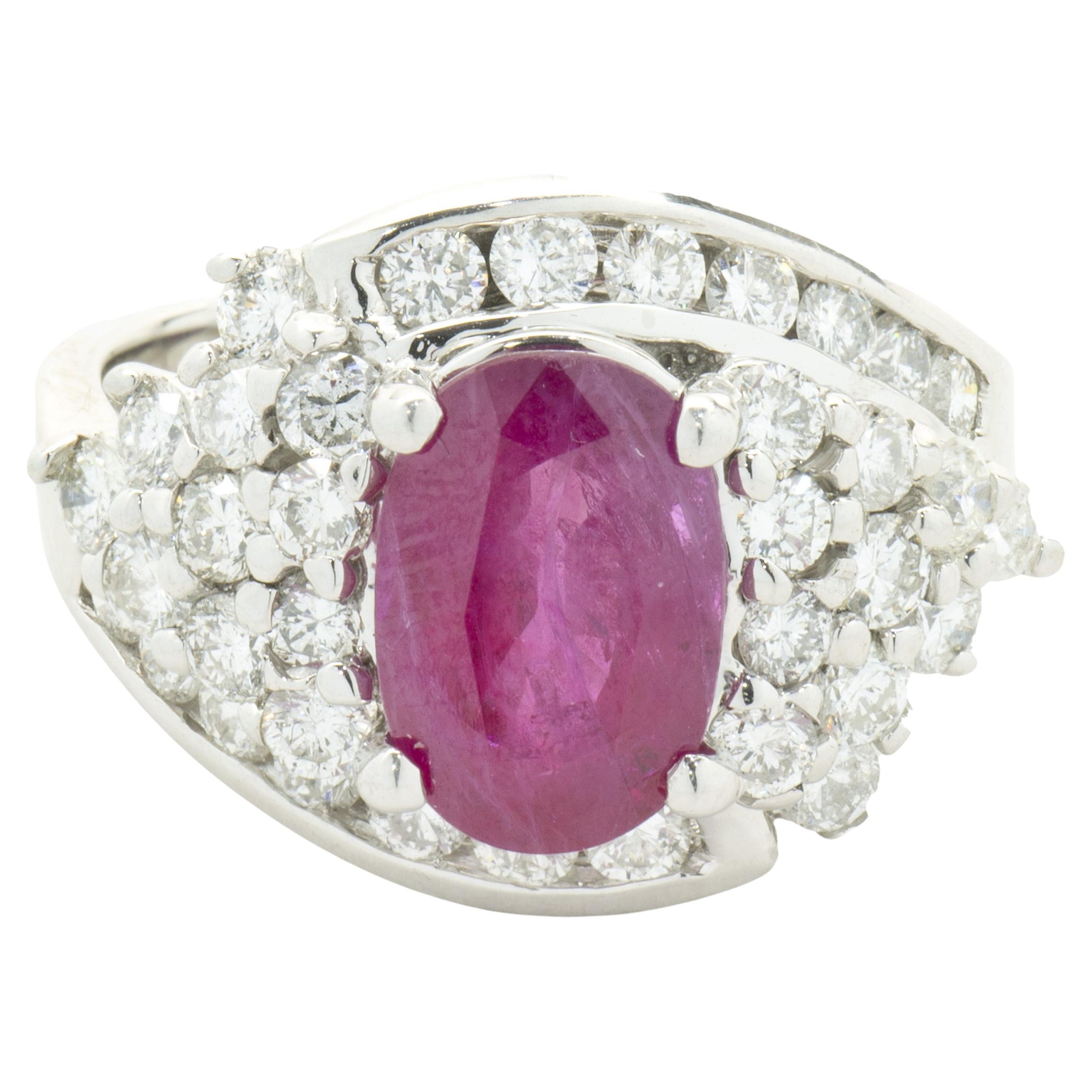 14 Karat White Gold Oval Ruby and Pave Diamond Cocktail Ring For Sale ...