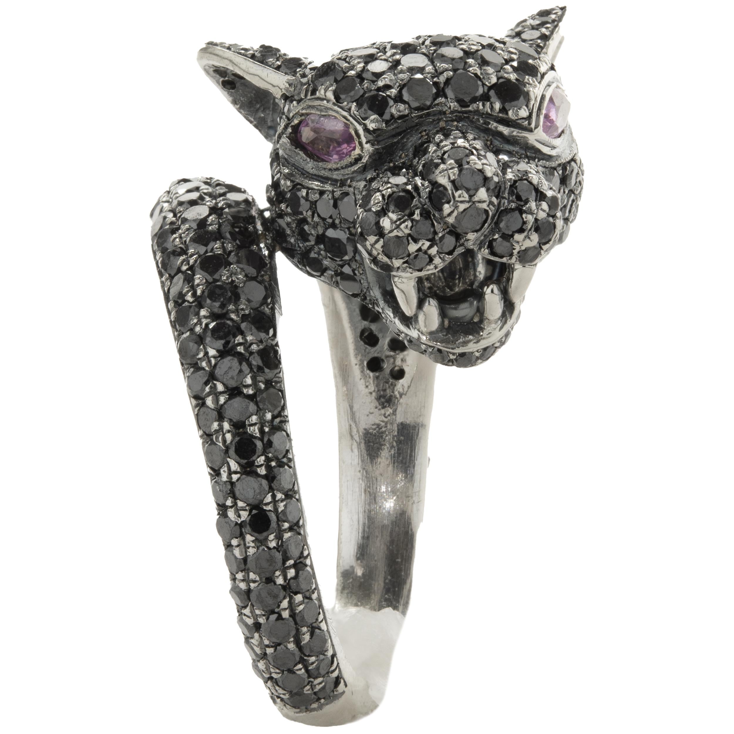 14 Karat White Gold Pave Black Diamond Panther Ring For Sale at 1stDibs