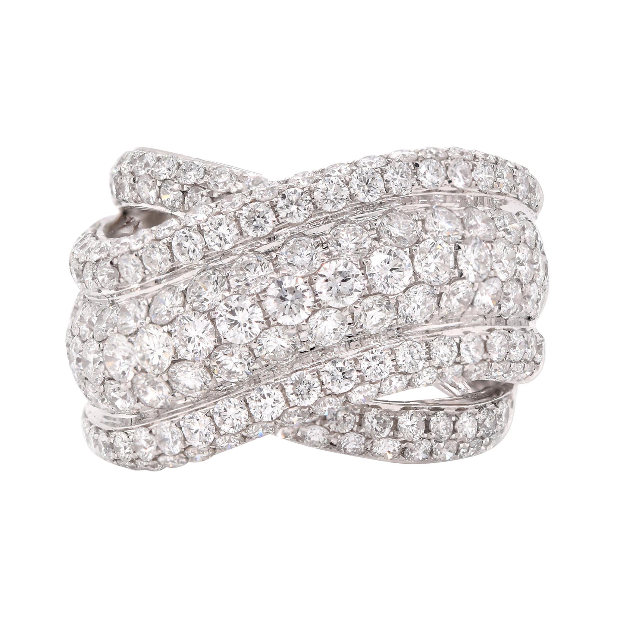 18 Karat Two Tone Pave Diamond Bypass Ring For Sale at 1stDibs