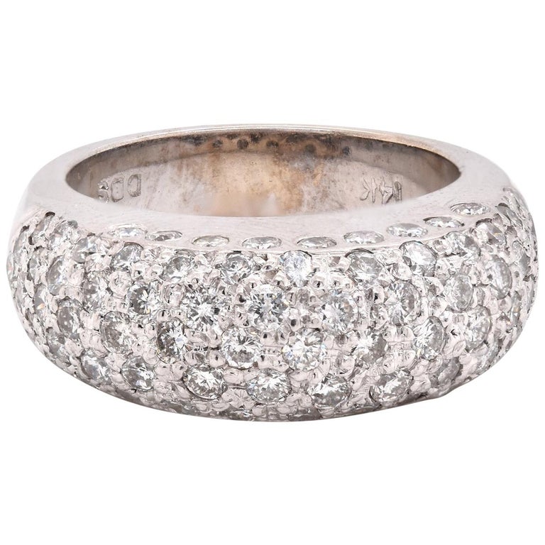 14 Karat White Gold Pave Diamond Dome Ring at 1stDibs