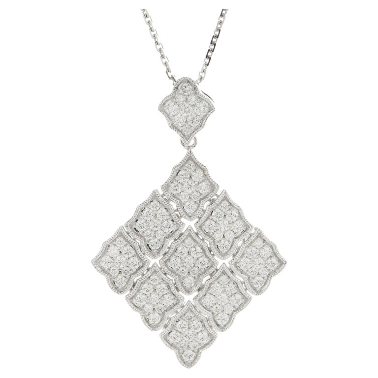 14 Karat White Gold Pave Diamond Flexible Kite Necklace For Sale at 1stDibs