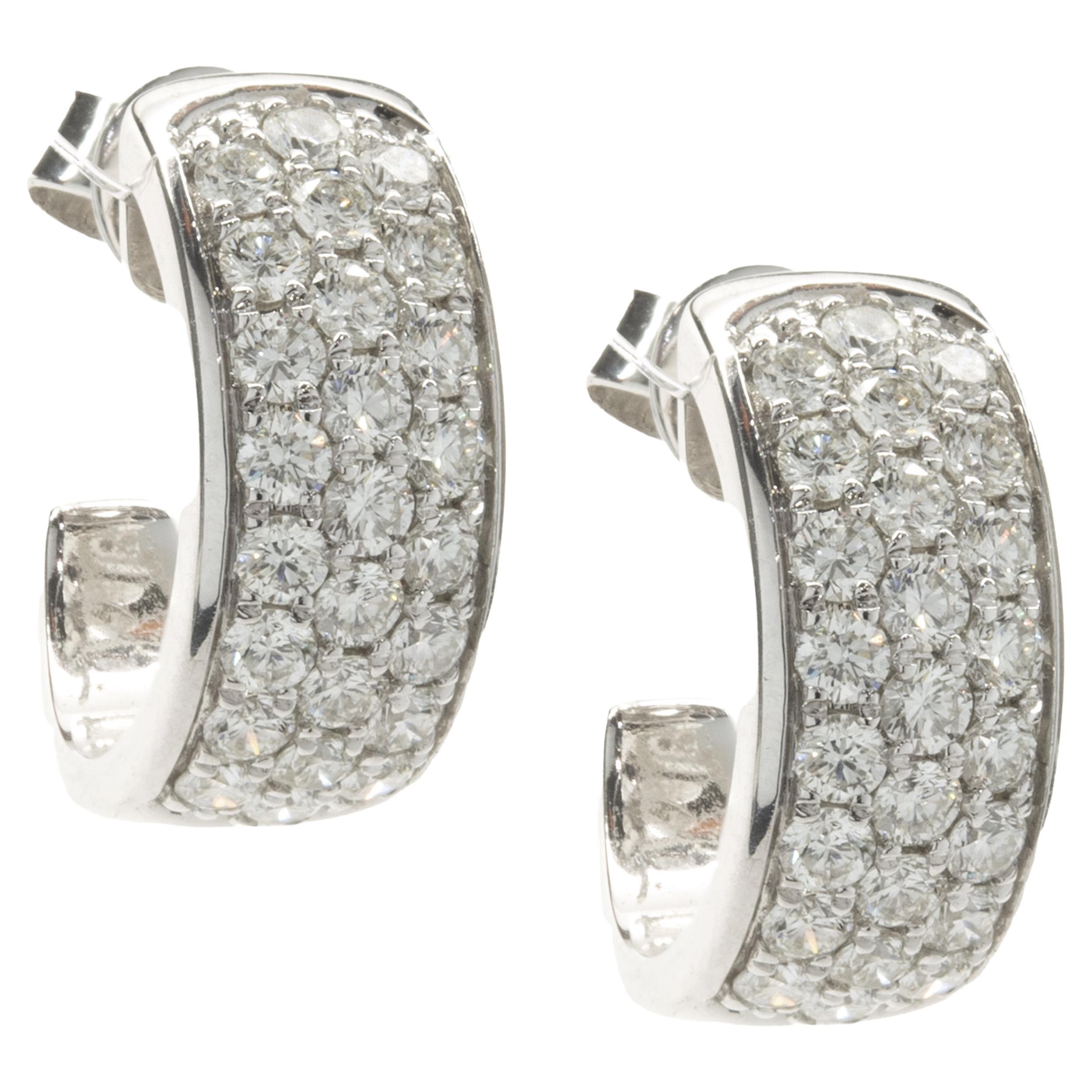 14 Karat White Gold Pave Diamond Hoop Earrings 1.25 Carat For Sale at ...