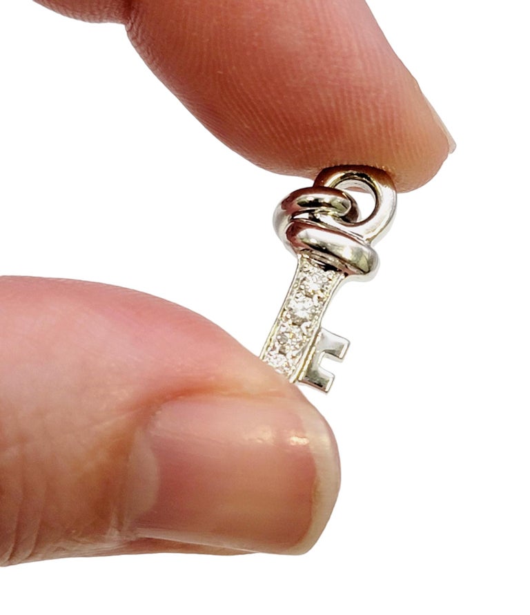 14 Karat White Gold Pave Diamond Padlock and Key Charm / Pendant Set 1. ...